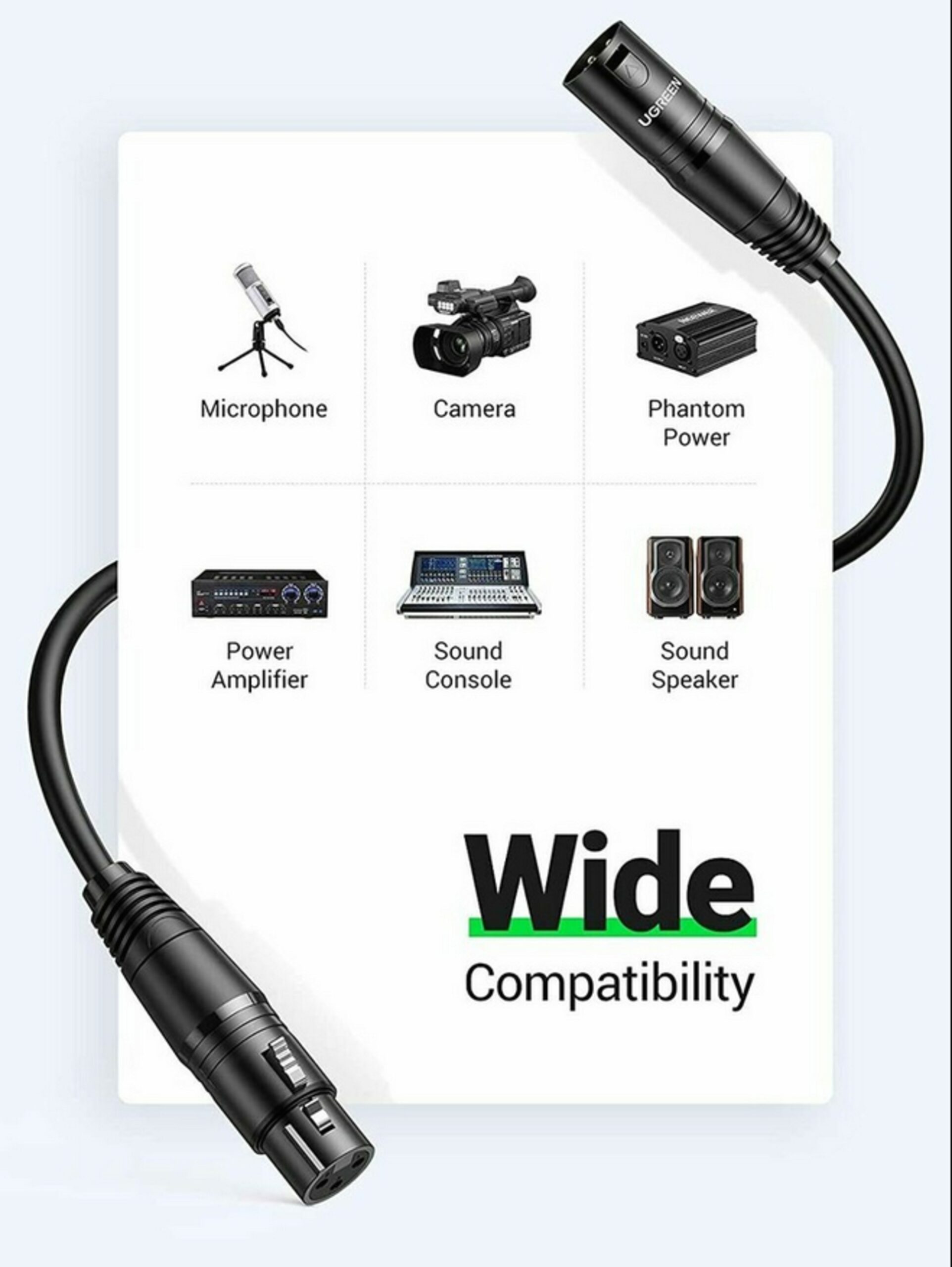 Ugreen - 20711 Cannon Male to Female Microphone Extension Audio Cable ...